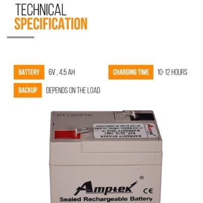 Amptek 6V 4.5AH Rechargeable Sealed Lead Acid Battery